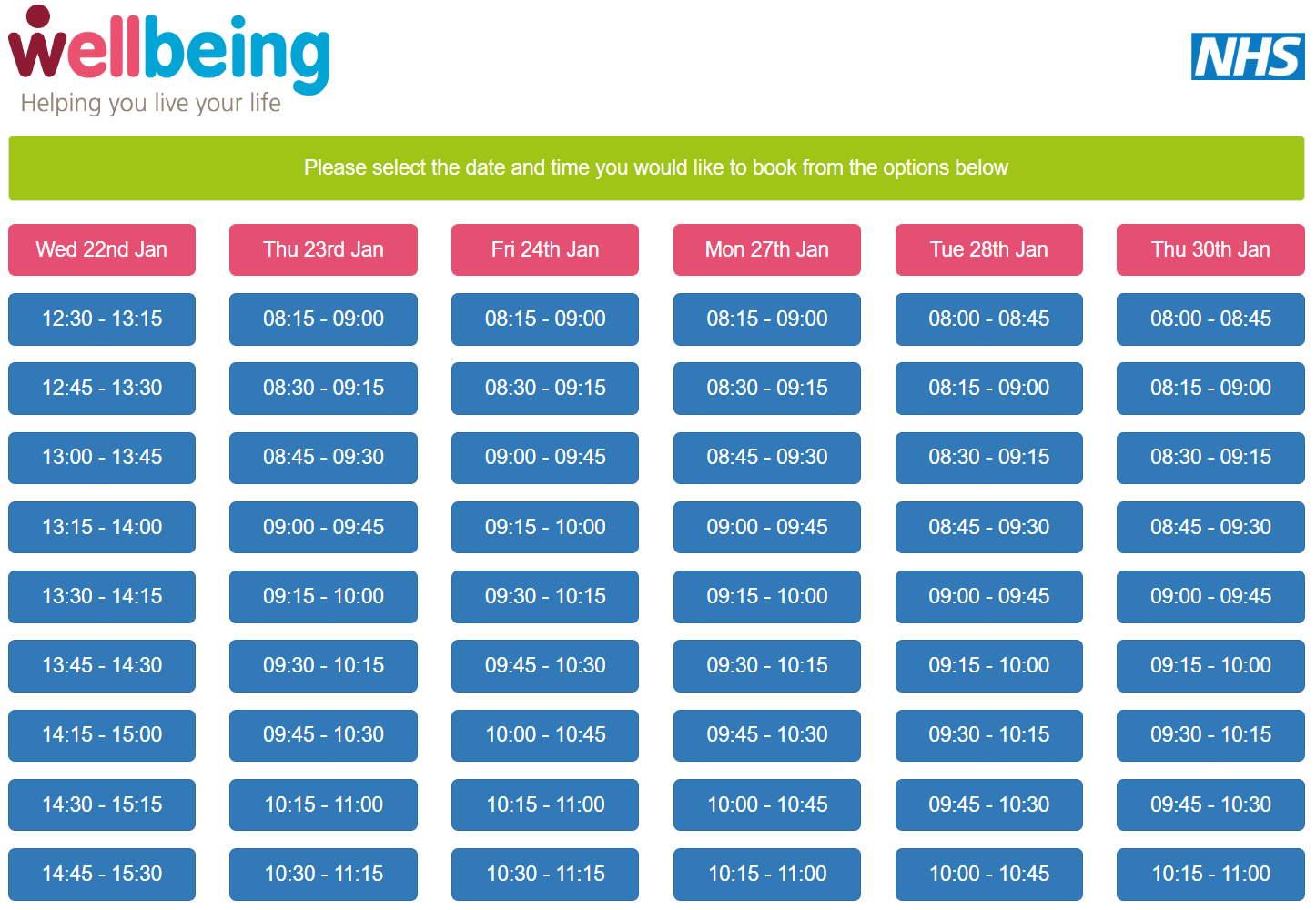NHS System Bookings